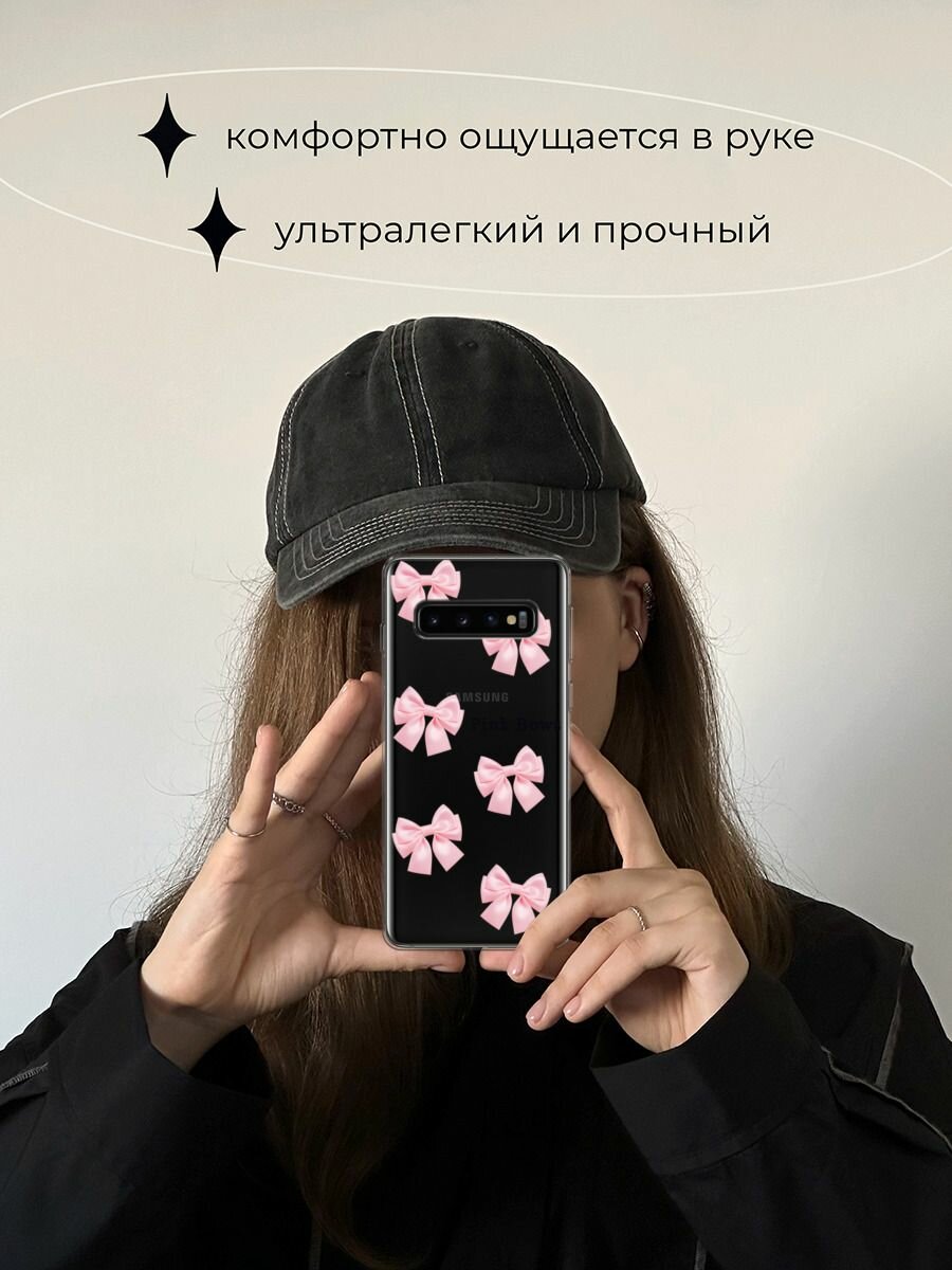 Чехол на Samsung Galaxy S10 + / Самсунг Галакси S10 Плюс с принтом "Pink Bows", прозрачный — фото 1
