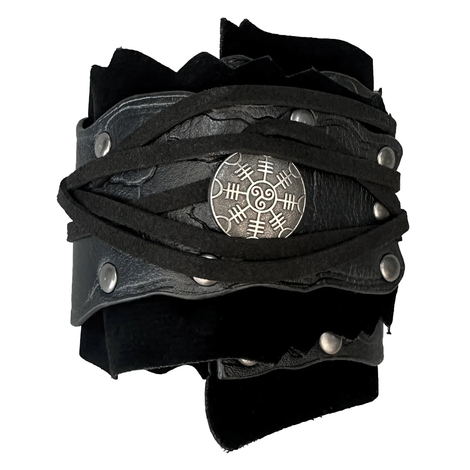 Кожаные меховые наручи-манжеты Viking, Unisex Черный, Non-Fur Black 1 Pic