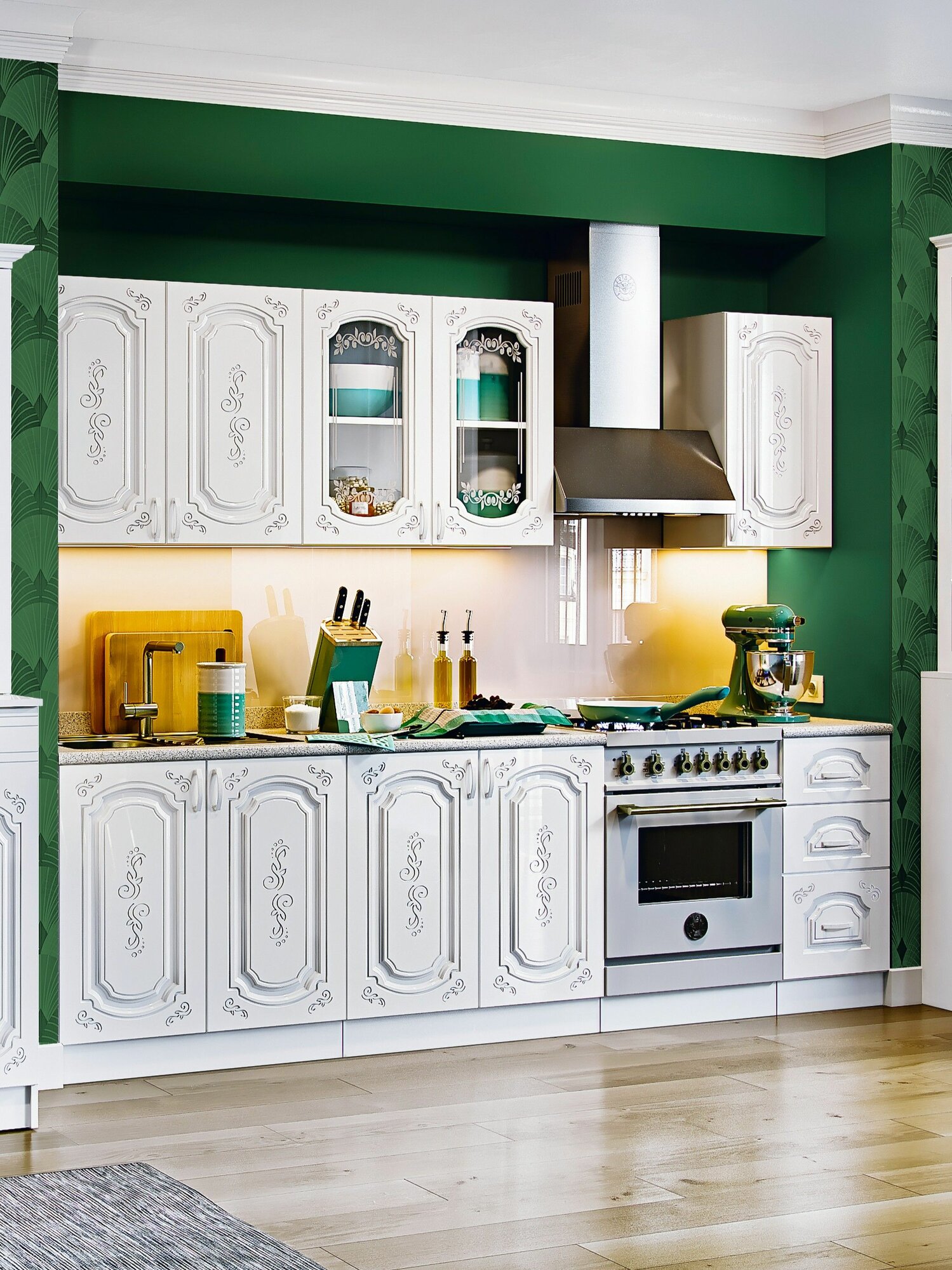 Кухонный гарнитур Лиза 2м белый глянец со столешницей миф, Мебельный рай