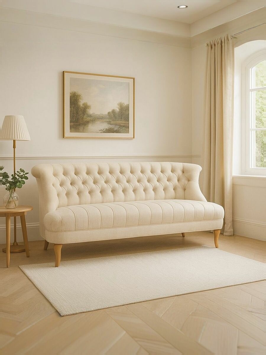 Прямой диван NOTTE "Марсель-3" 189*72*80 см, натуральный велюр, бежевый, нераскладной интерьерный диван для гостиной