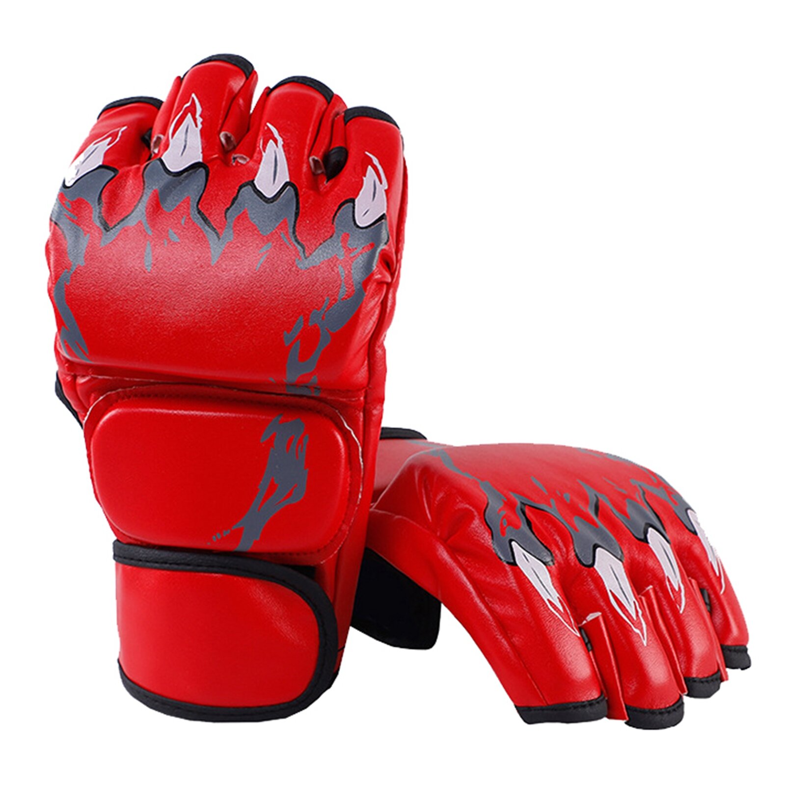 Half Finger Boxing Fight Gloves Kickboxing with Adjustable Wrist Band for Men Women Tiger Claw Style Red