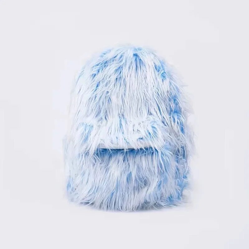 2025 Fashion Ice Blue Pink Faux Fur Backpack Men Women Kawaii Cute Fluffy School Bag Outdoor Tarvel Laptop Bag