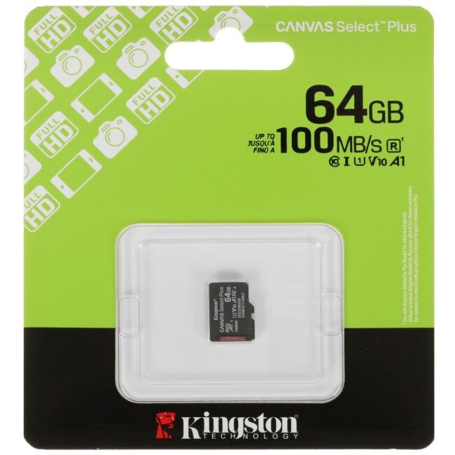 Kingston microSDXC Memory Card 64Gb A1 V10 UHS-I U1