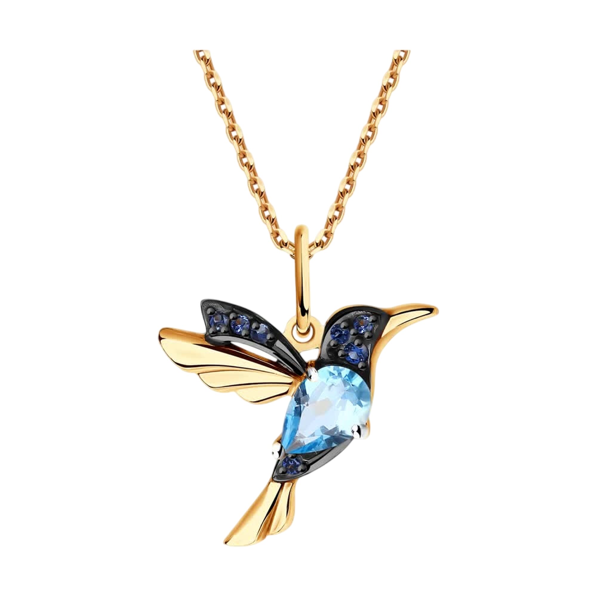 Подвеска, красное золото, 585 проба, фианит, топаз