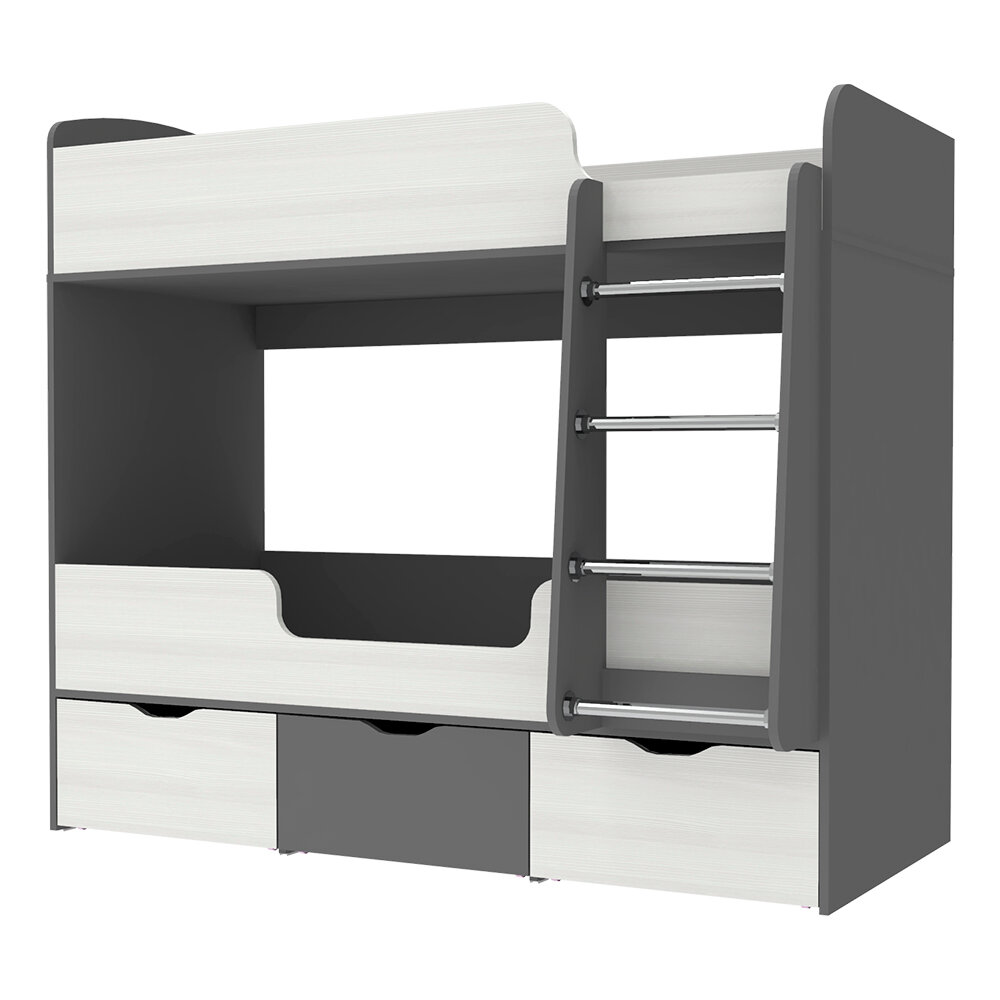 Кровать двухъярусная Малыш Двойняшка 70х160 Темно-серый Белое Дерево