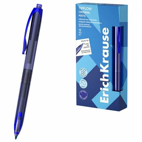 12 шт. Ручка-роллер автоматическая ERICH KRAUSE "TipFlow Stick Matic Original", синяя, линия 0,4 мм, 63700