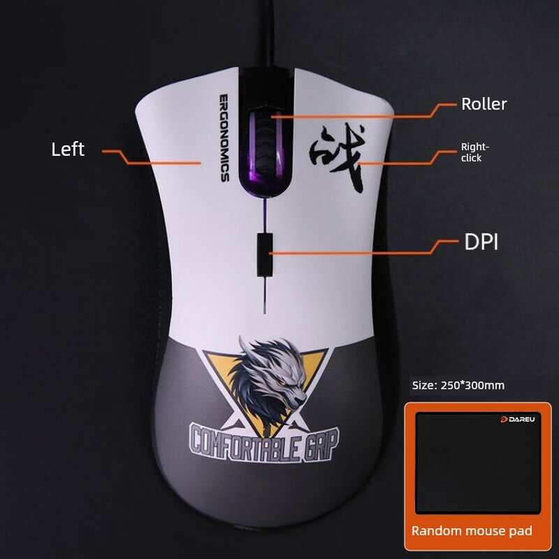 Dareu VX6 проводная игровая мышь с ковриком, черная, эргономичная, для ПК, офиса и киберспорта