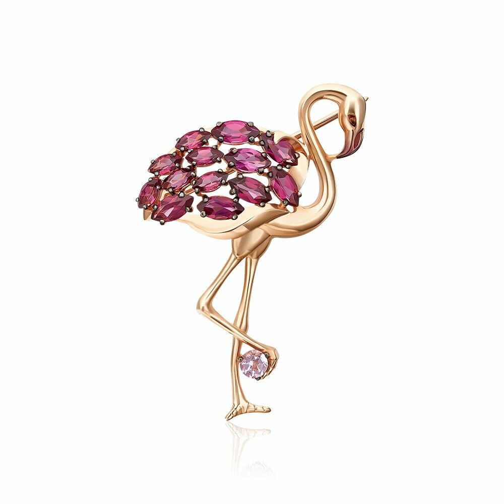 Брошь, красное золото, 585 проба, аметист, гранат, эмаль