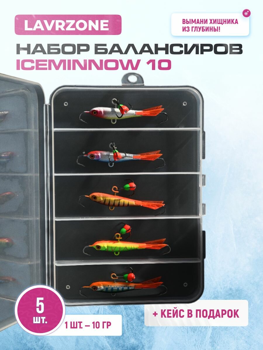 Набор балансиров ICEMINNOW10 для рыбалки 5 штук по 10 грамм в кейсе от LAVRZONE