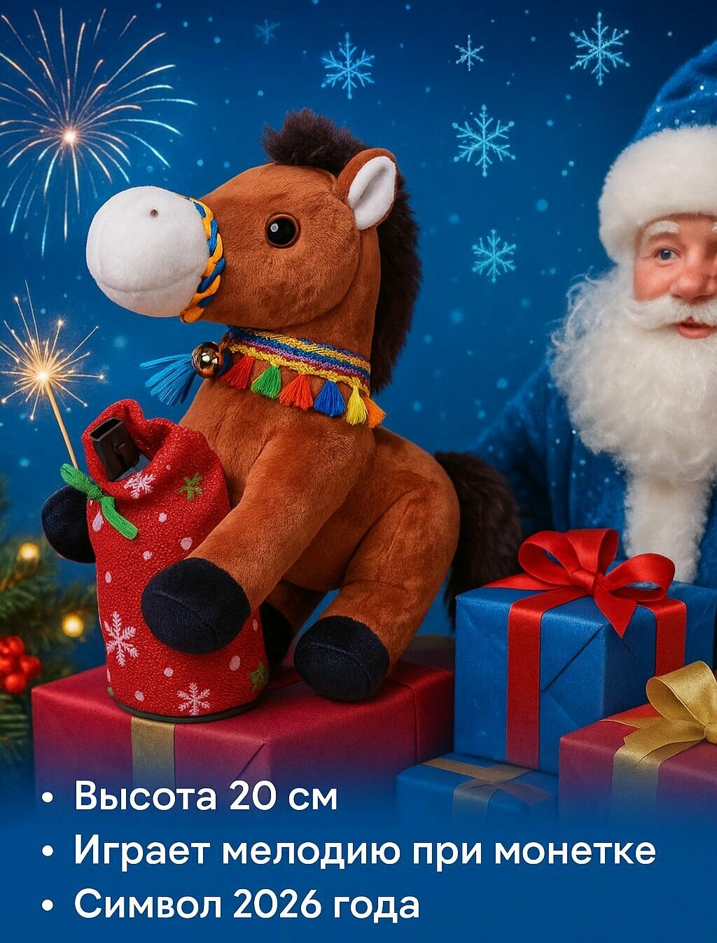 Копилка Лошадь с мелодией мягкая игрушка, символ 2026 года