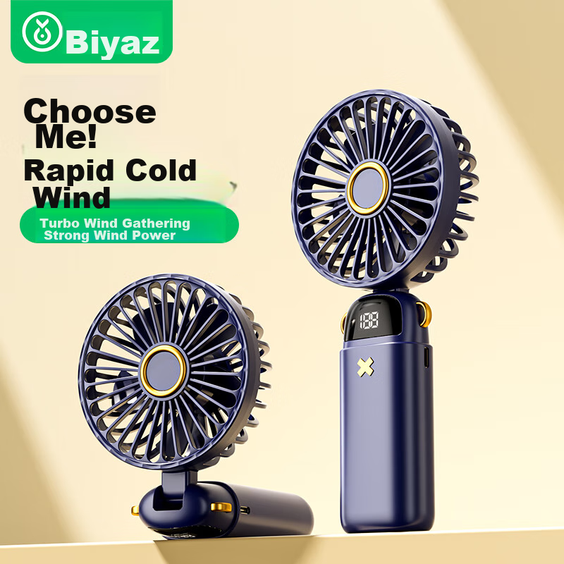 Biaze Handheld Mini Fan, Portable Mini Electric Fan for Outdoor And Desktop Use, USB Rechargeable, Quiet Electric Fan for Office, Student Dormitory, FS22 Blue