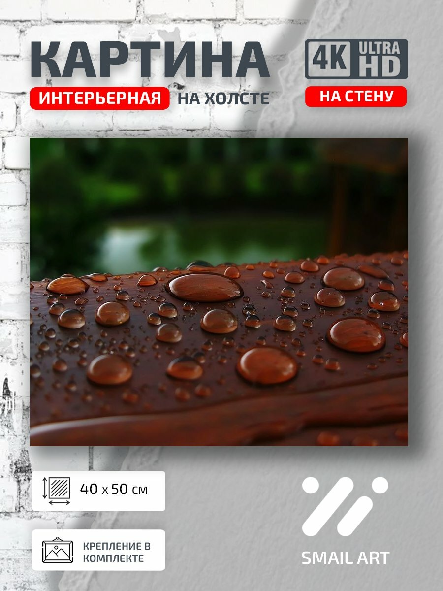 Картина на холсте интерьерная 40 на 50 на стену Капли drops для офиса макро интерьер декор