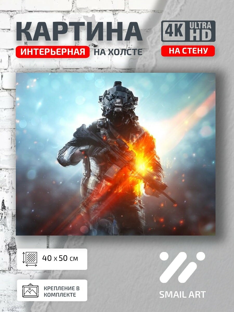 Картина на холсте интерьерная 40 на 50 на стену Battlefield PC для спальни атмосфера