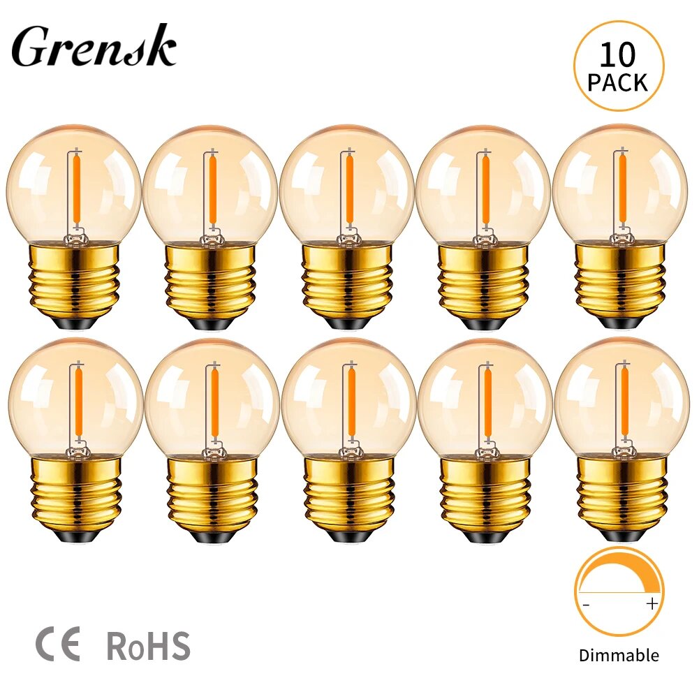 G40 Globe Edison Lamp 1W E27 Base Антикварная мини-шаровая гирлянда Сменная лампа Янтарный прозрачный стеклянный теплый белый светодиодный светильник накаливания