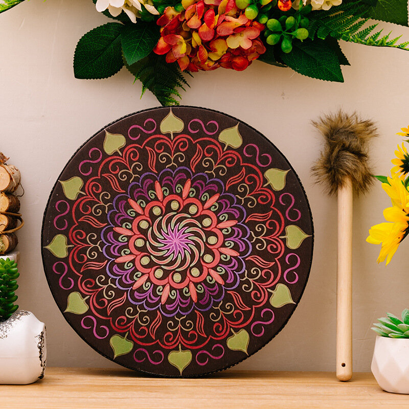 Шаманский бубен, декоративный барабан, диаметр 25 см, богемный узор