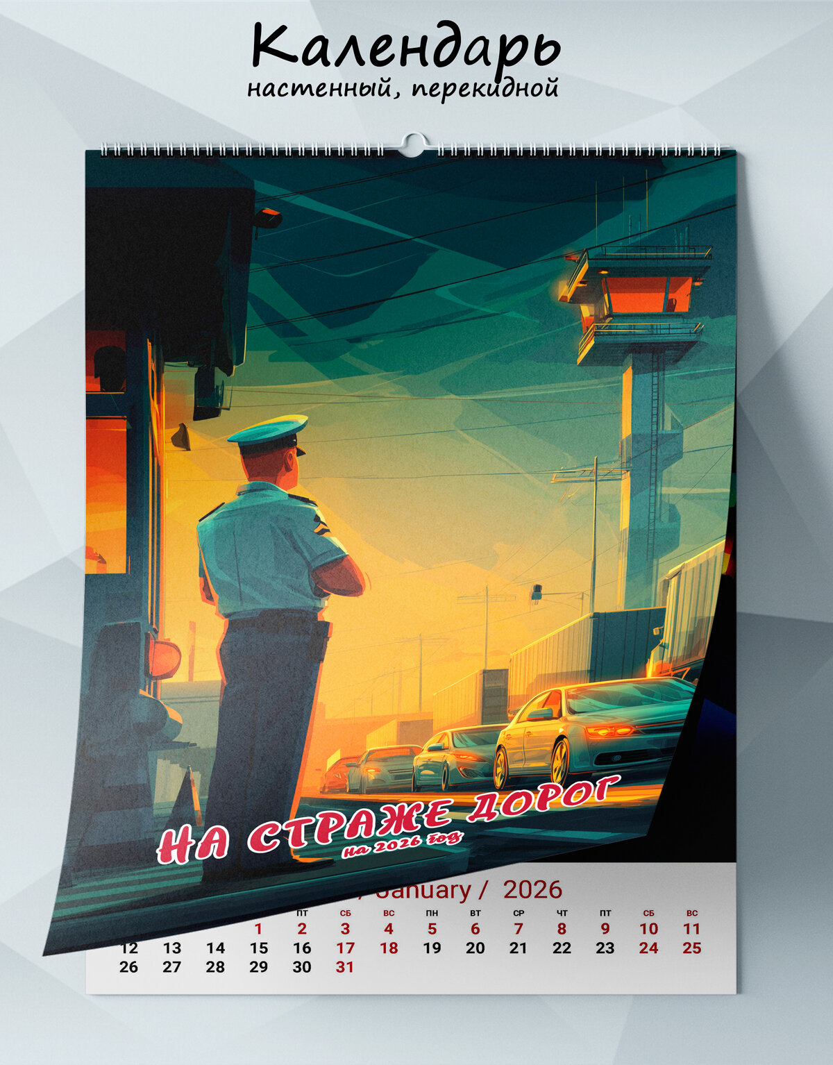 Календарь настенный, перекидной "На страже дорог" на 2026 год
