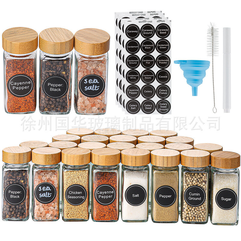 Стеклянные баночки для специй Amazon, 4 унции (120 мл), квадратные, 24 штуки в упаковке Наклейки