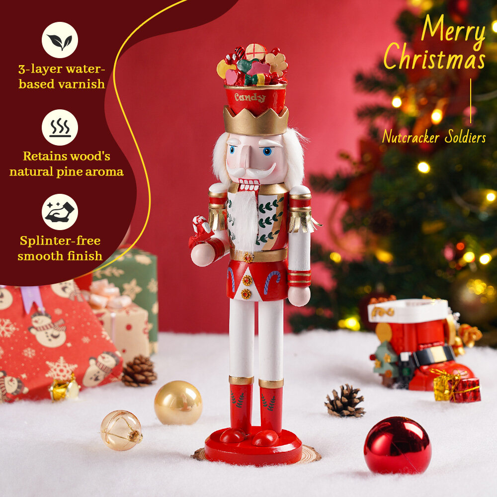 Щелкунчик на елку- раскрашенная игрушка 38cm (сплошная древесина) - деревянная солдатская кукла - ретро статуэтка / сувениры