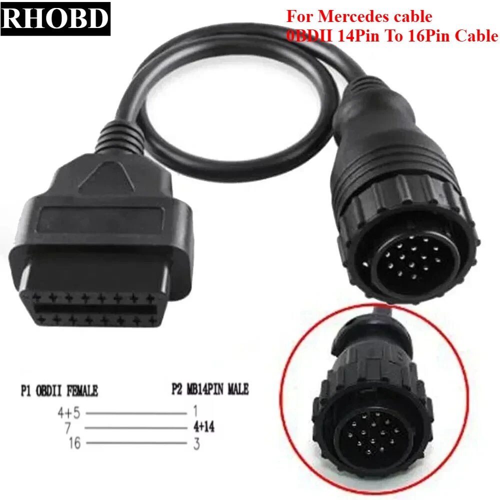 Новый подходит для Mercedes/Benz, 14-контактный до 16-контактный автоматический диагностический инструмент, разъем-адаптер, кабель-адаптер, круглая розетка сканера OBD2