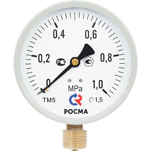Манометр Росма ТМ-510Р.00 (0-1.6 МПа) G1/2 М2 общетехнический 100 мм, радиальное присоединение, 0-1.6 МПа, класс точности 1.5