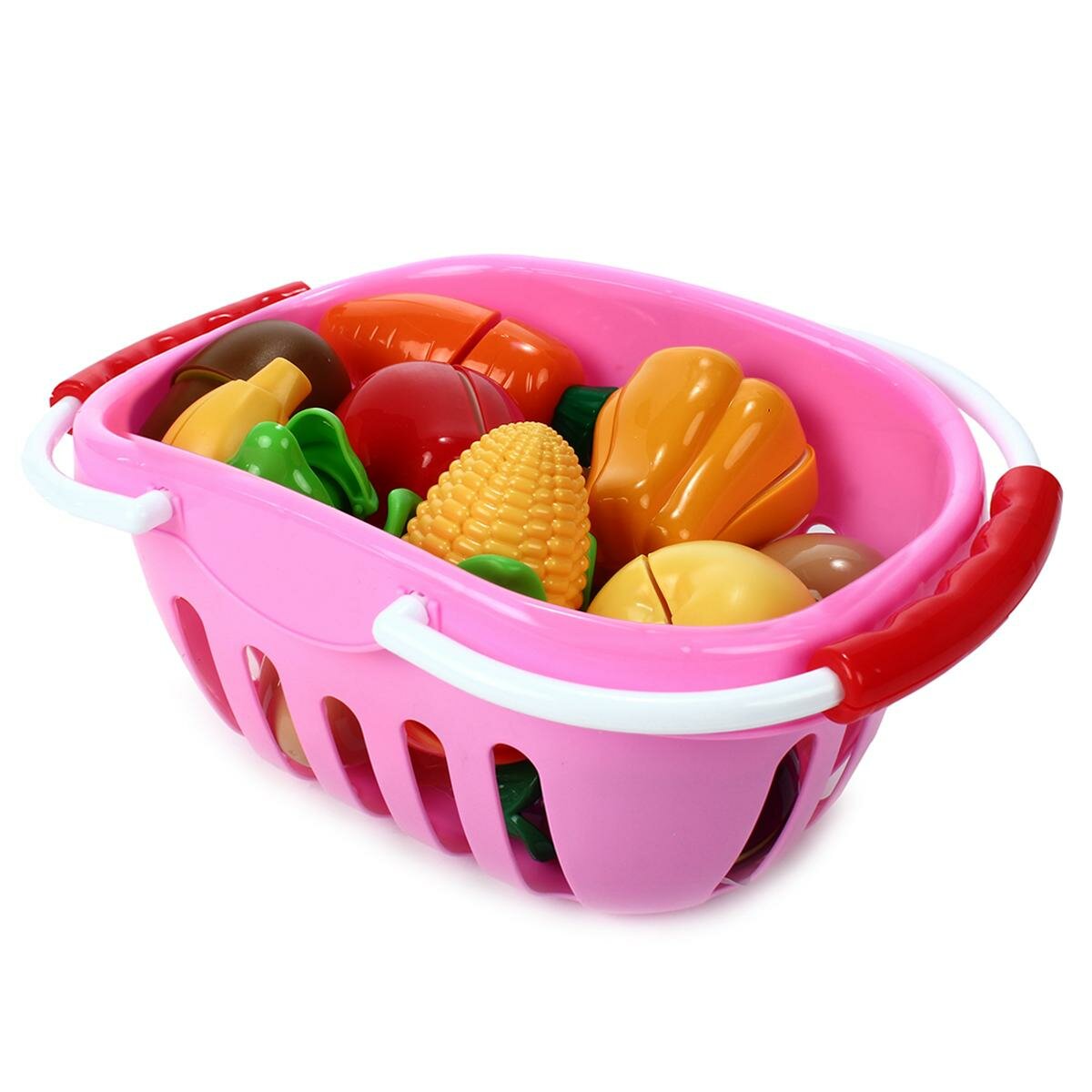 Игровой набор продуктов в корзине, разделочная доска, нож, 12 фигурок