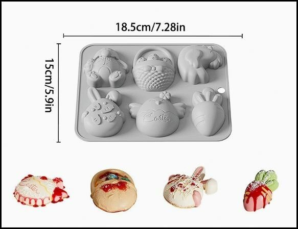 Эксклюзивная форма для шоколада и кексов из пищевого силикона, включающая 6 фигурок: петух, морковь, 2 кролика и 3 пасхальных яйца