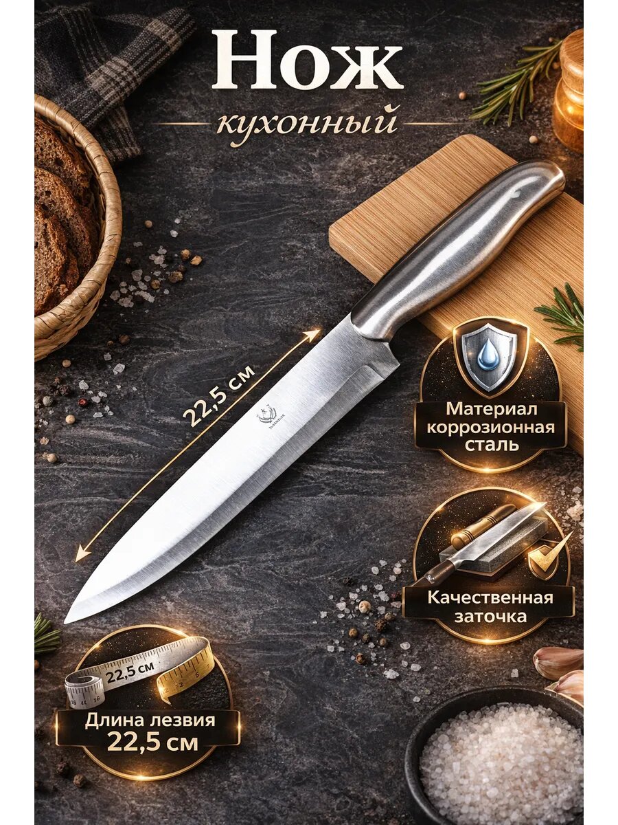 Нож SKYPHOS «Металлик», коррозионностойкая сталь, 34.5 см, серый