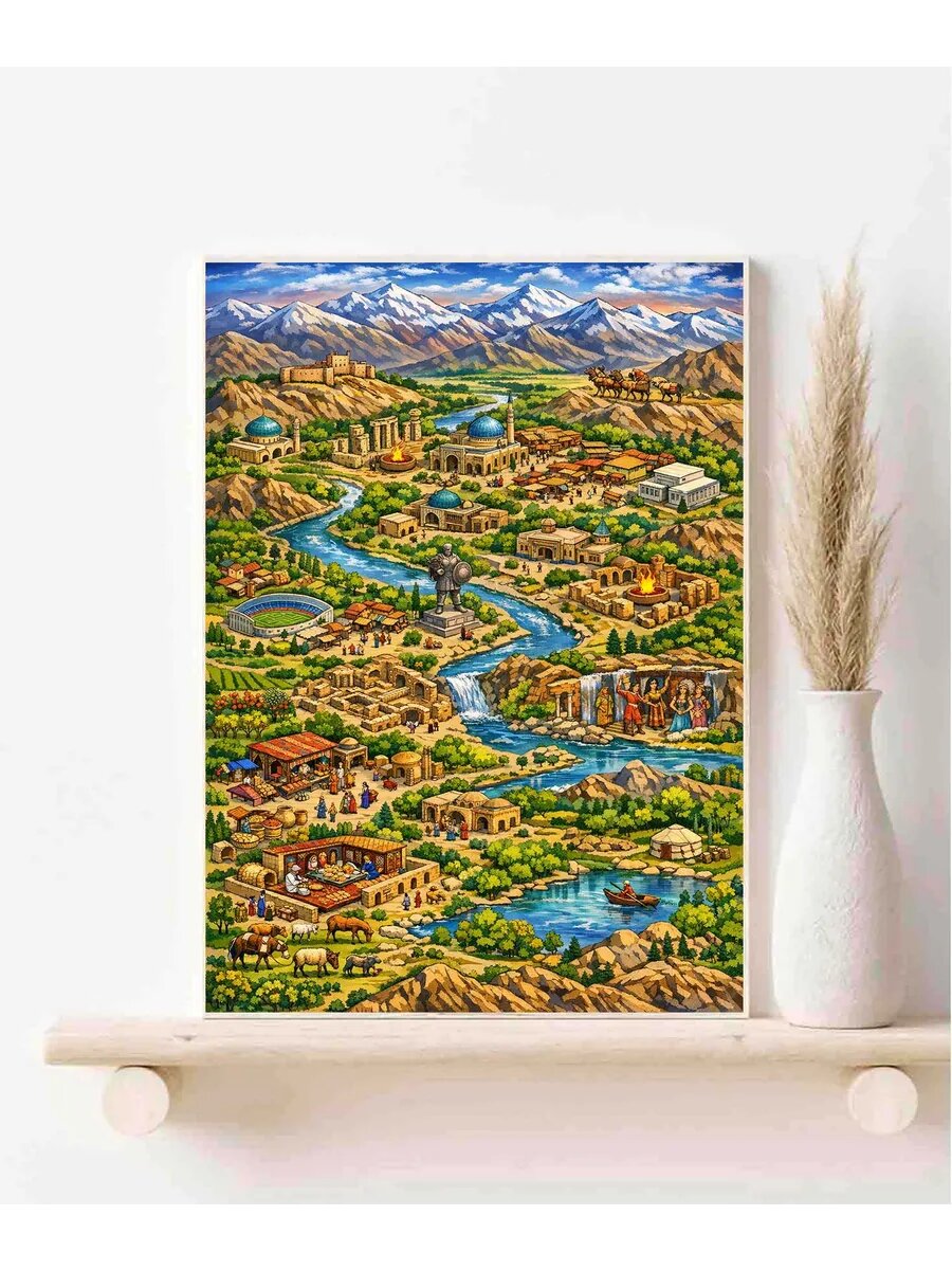 Пенджикент, Таджикистан, Fantasy Map, Карта, Плакат 30x42см
