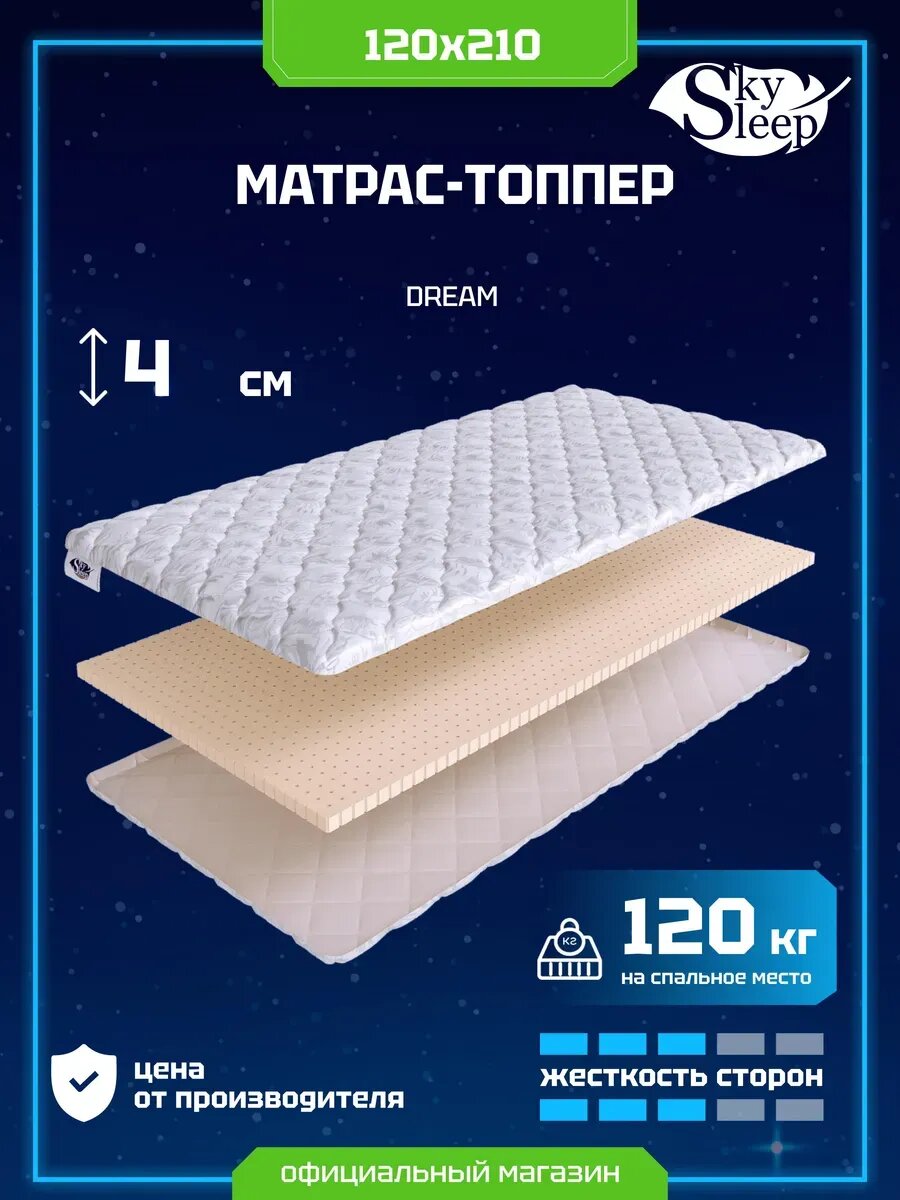 Топпер 120×210 см SkySleep Dream, матрас на диван, полутораспальный, латекс, беспружинный