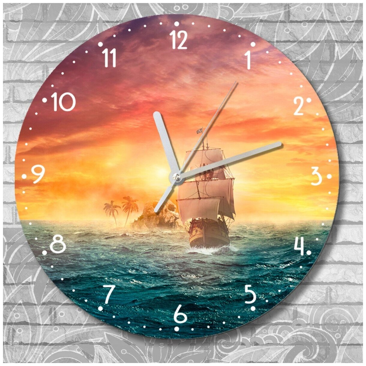 Настенные часы УФ фэнтези пейзаж море корабль череп - 3172