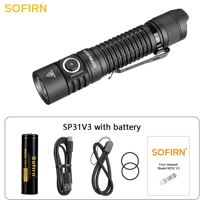 Sofirn SP31 V3.0 тактический фонарик 6000-6500K, Black