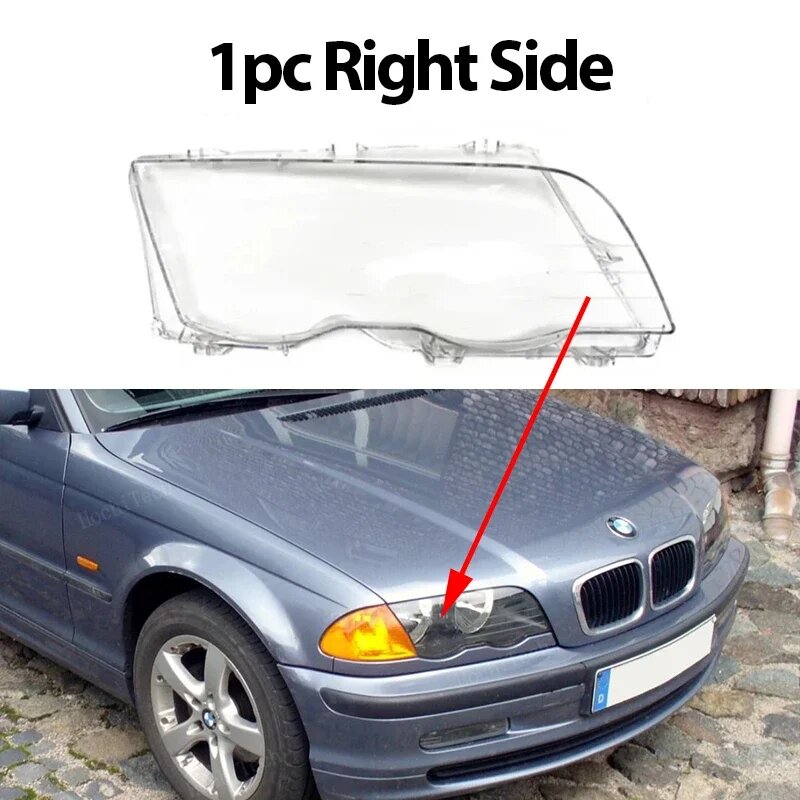 Автомобильный корпус, передние фары, крышка объектива, стеклянная крышка для BMW E46, 4-дверная, 3 серии 1998-2001 гг. 63136902766 , 63126902754 1pc Right Side