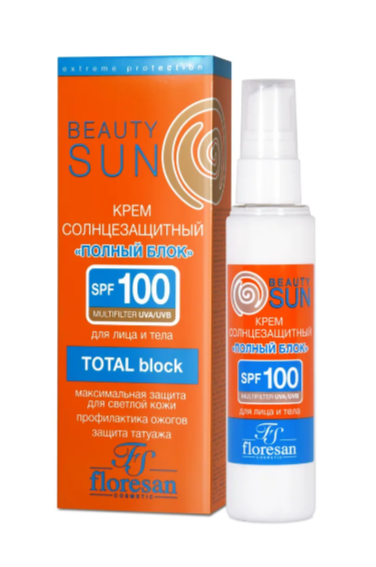 Солнцезащитный крем Floresan Beauty Sun полный блок, SPF 100, 75 мл.
