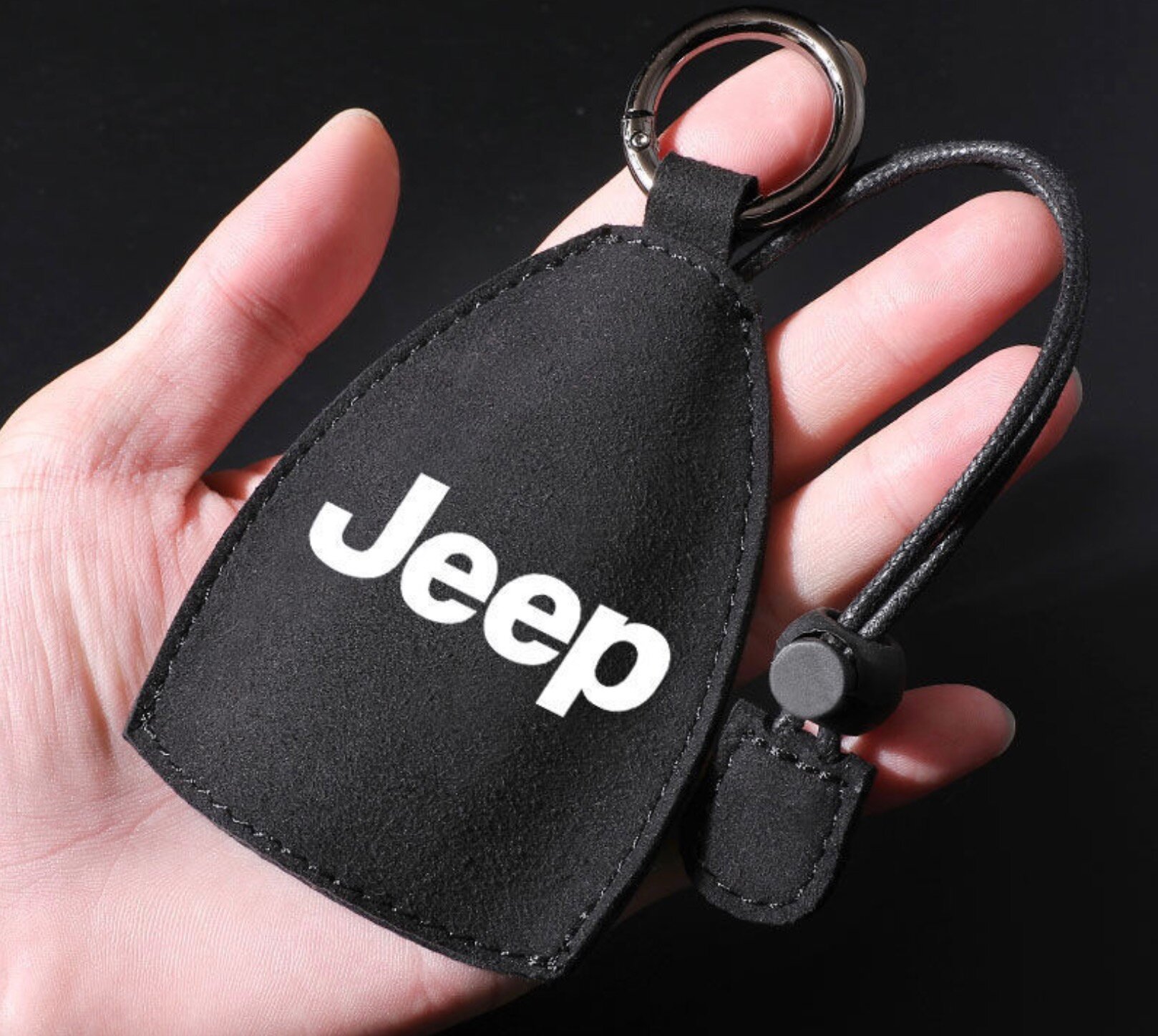 Защитный универсальный черный MyPads M-160370 чехол футляр брелок из алькантары для авто смарт ключа с логотипом Jeep Renegade Compass Grand Cherok.