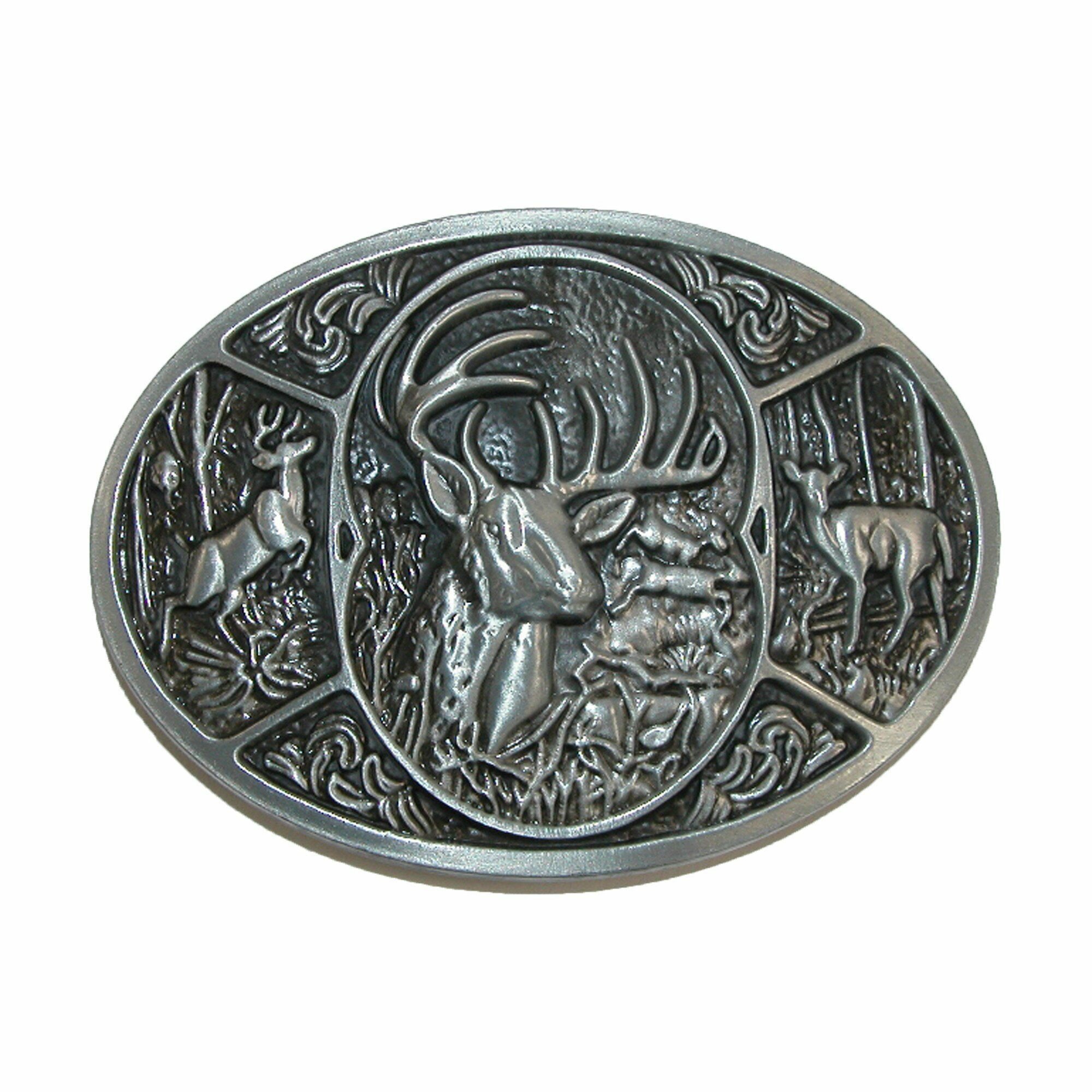 Пряжка для ремня (бляха) с изображением оленя (серебристая)