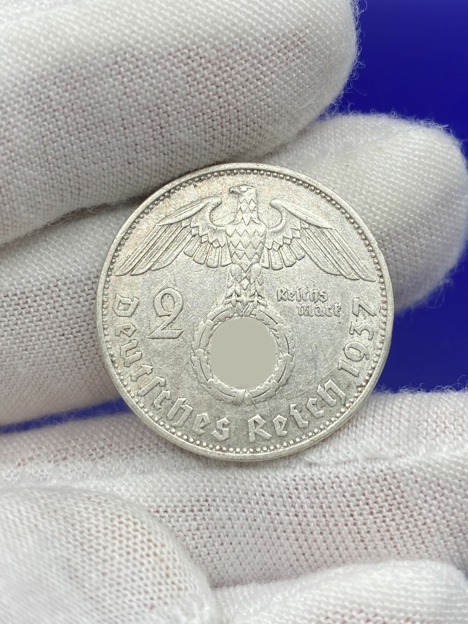 XF! 2 Рейхсмарки Гинденбург 1937г, двор А, погодовка рейсхмарок (нумизматический материал, не является пропагандой)