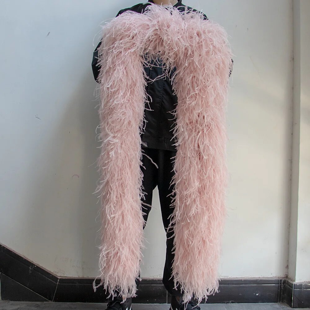 Розовый шарф из страусиных перьев 1.6 м, Leather Pink
