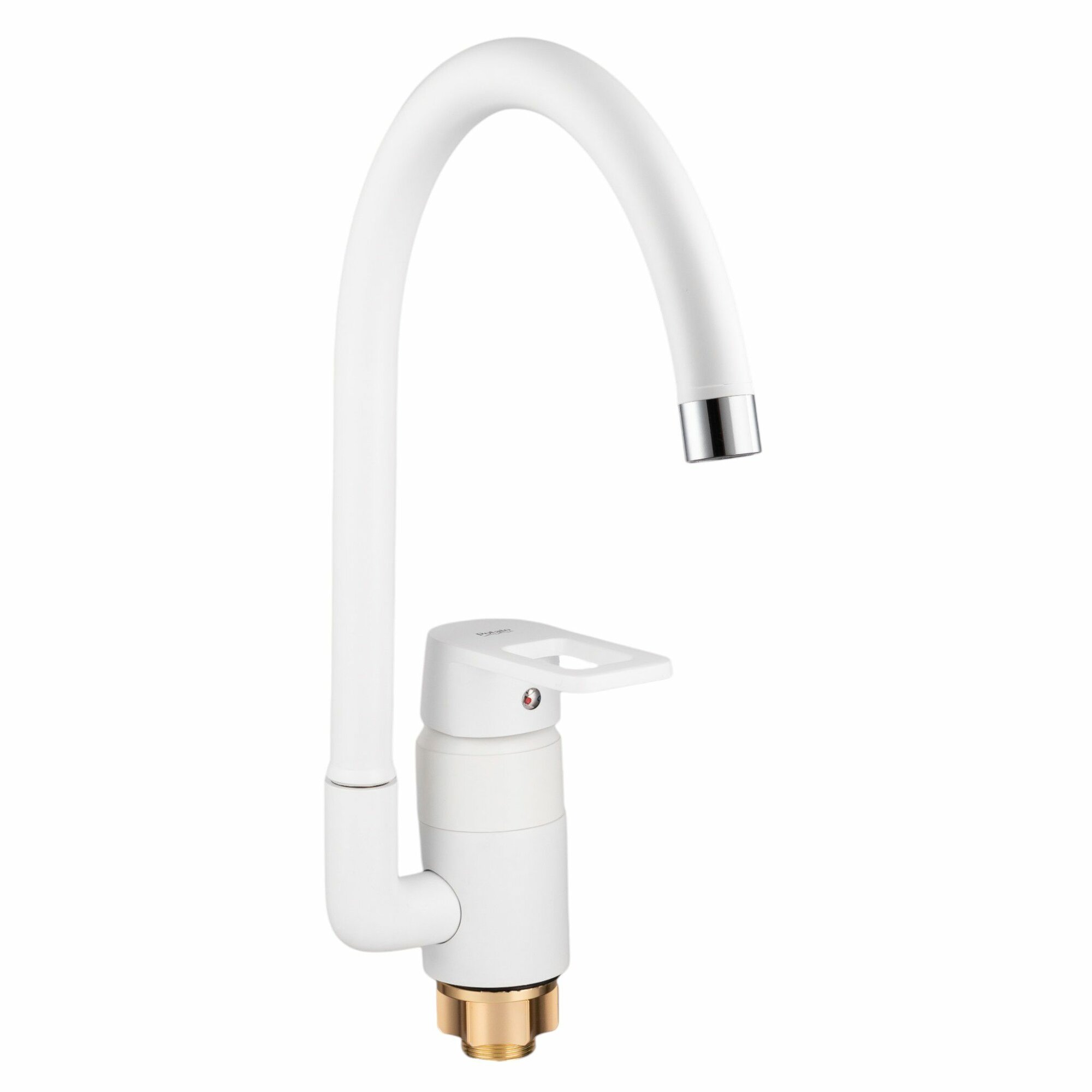 Смеситель для кухни с высоким поворотным изливом и шаровой с прорезью ручкой, белый матовый