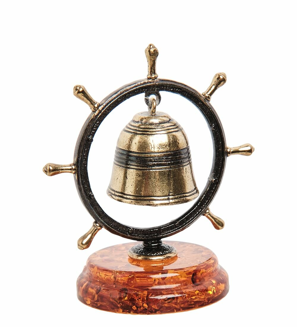 Фигурка 'Штурвал с колокольчиком' (латунь, янтарь)