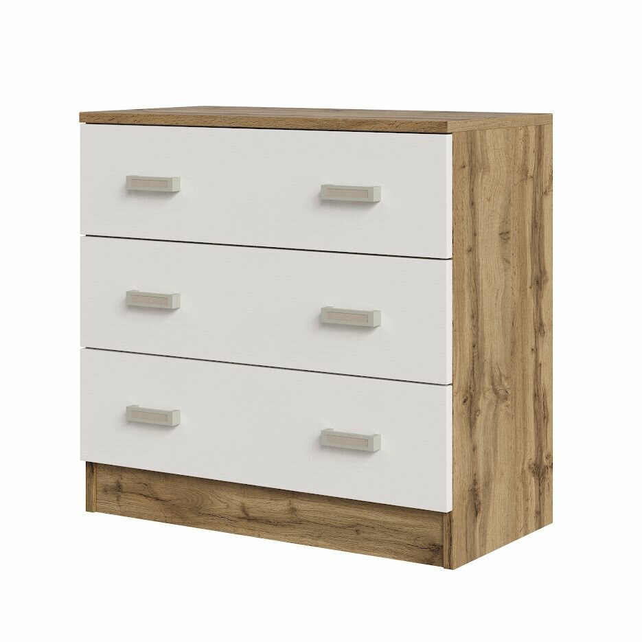 Спальня бася КМ-551М (комод 3 ящика) (802х766х414) Дуб Вотан /Белый (Rikko)
