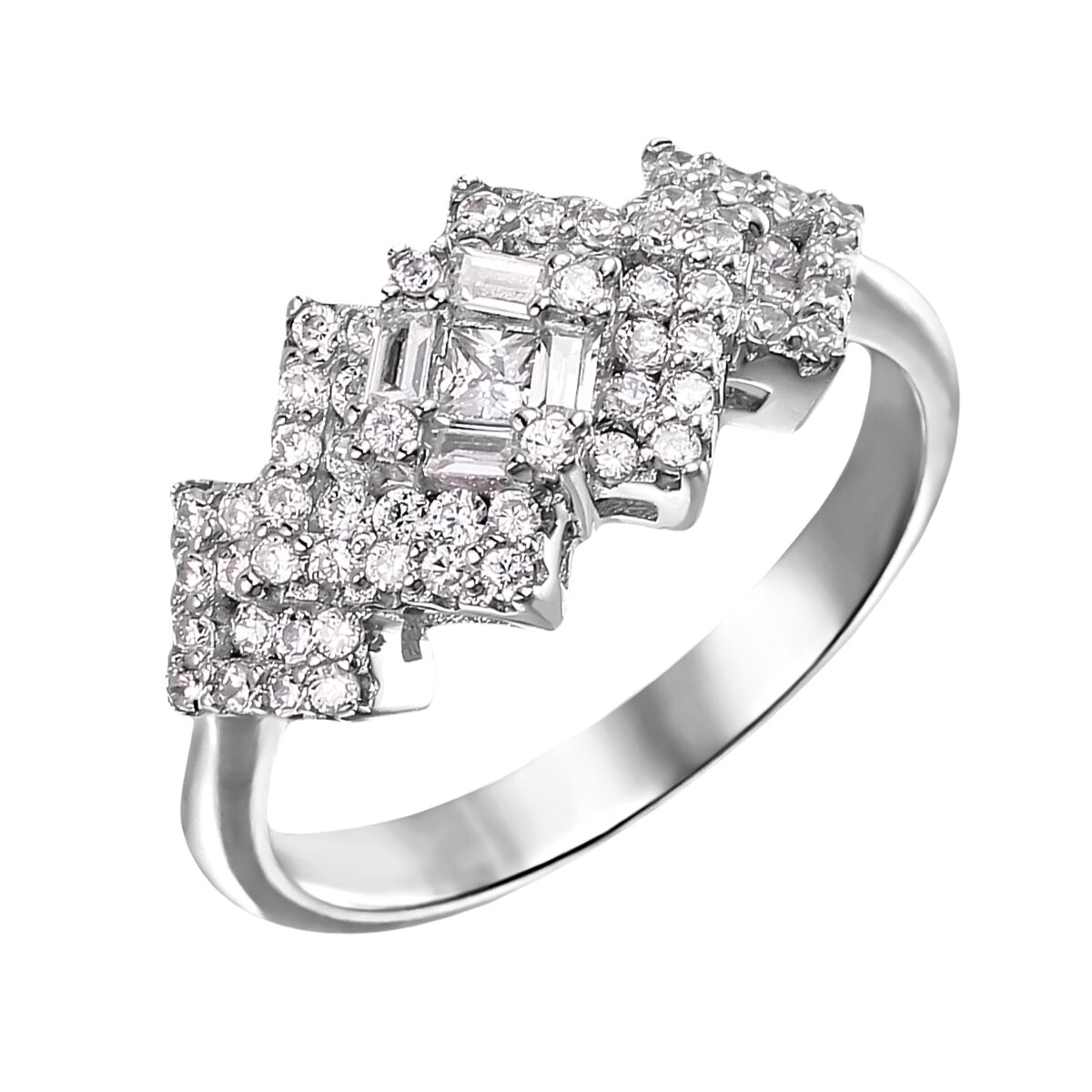 Кольцо тонкое, серебро, 925 проба, родирование, фианит