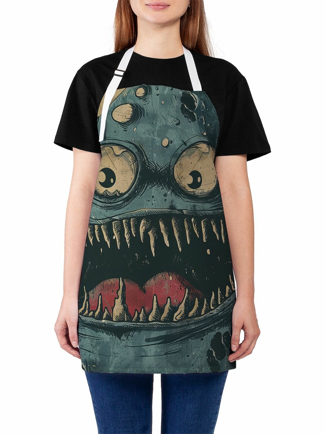 Фартук для кухни тканевый "Милый монстр" / водоотталкивающий, универсальный размер , JoyArty, серия Хэллоуин