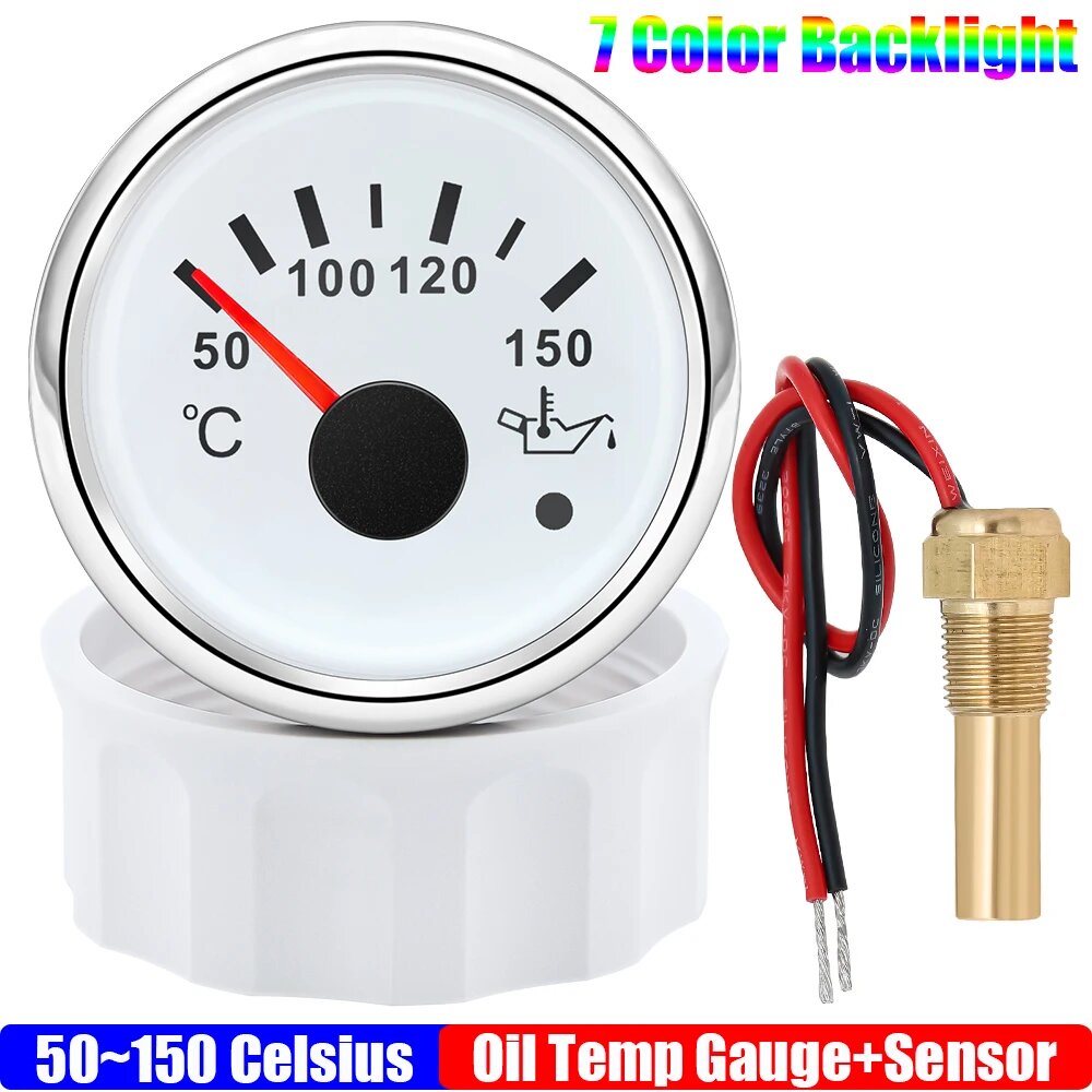7-цветный световой индикатор температуры масла, предупреждающий 50 ~ 150 ℃ Датчик температуры масла 52 мм с датчиком 1/8NPT, M14X1,5, автомобильный 12V24V Custom WS 1-8NPT