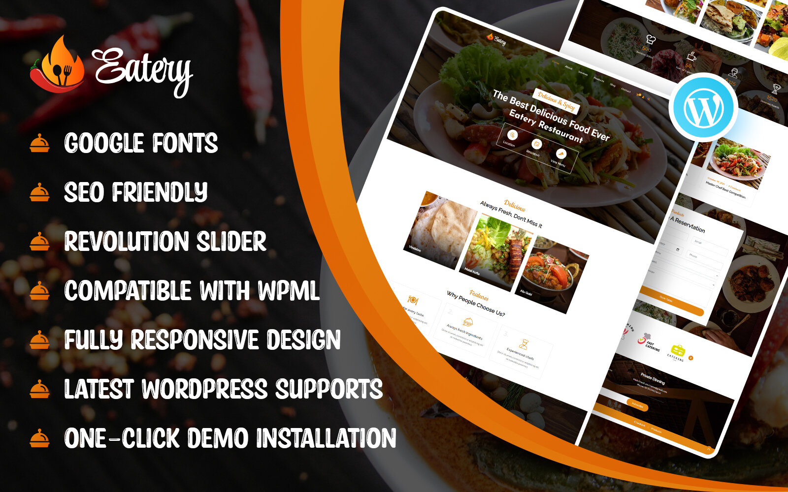 Подарочный сертификат на Шаблон для сайта Вордпресс с демоконтентом Eatery - Restaurant WordPress Theme