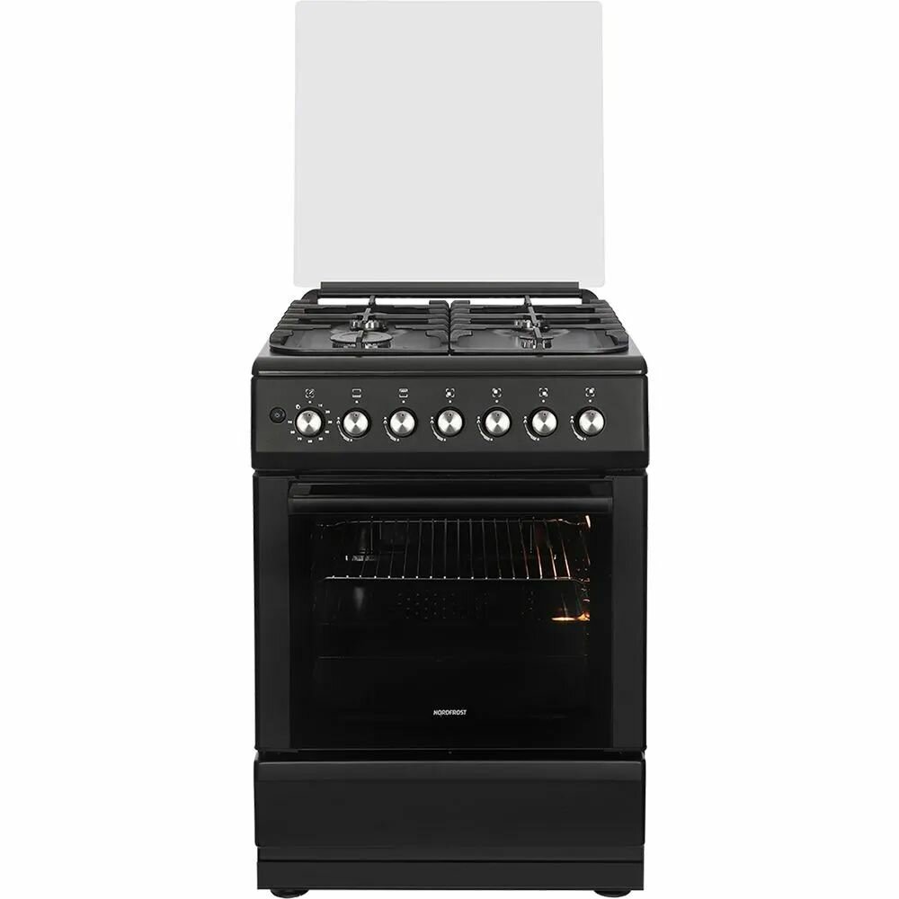 Газовая плита Nordfrost GG 6062 B, газ-контроль, автоматический электроподжиг, объем 64 л, черная