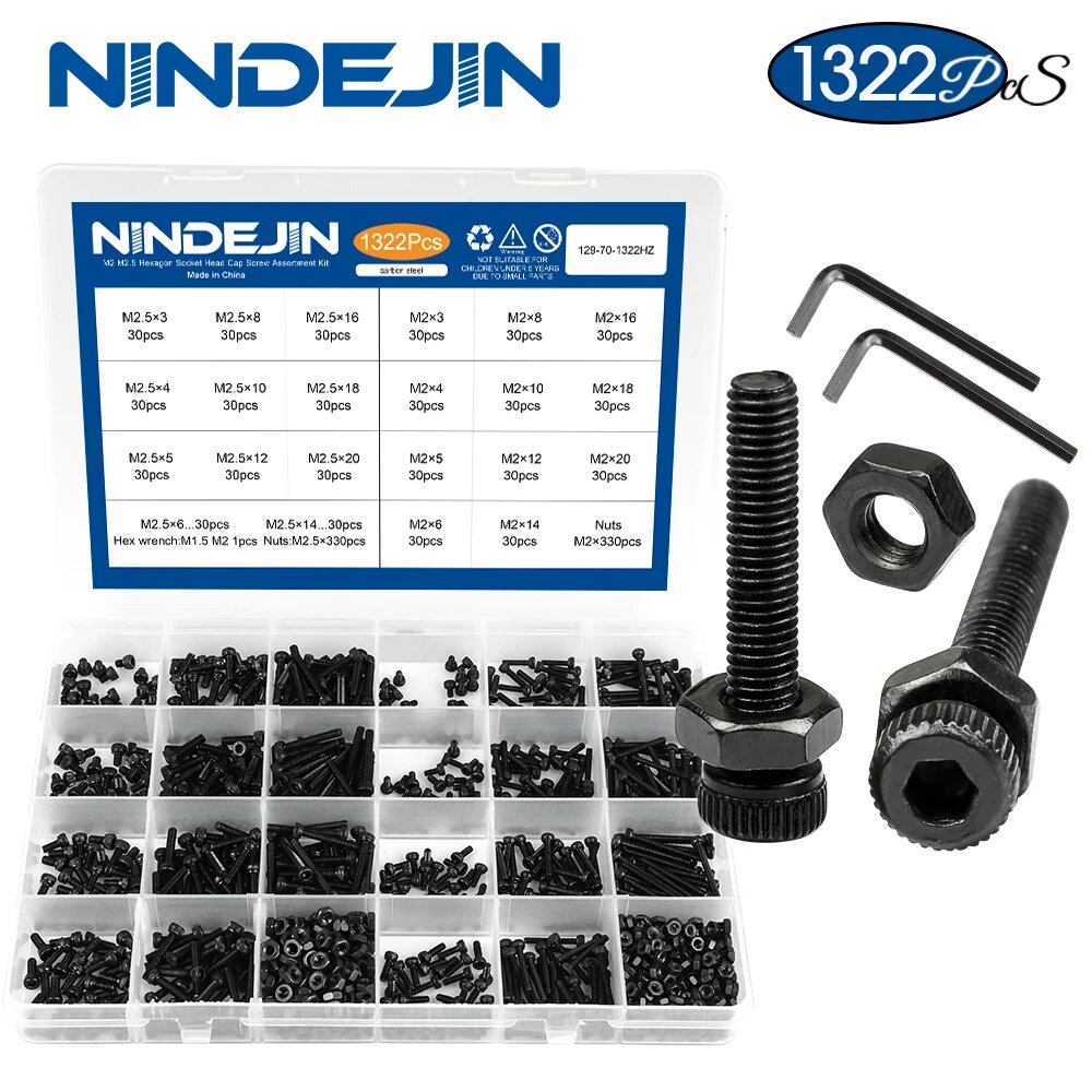 Набор мини-винтов NINDEJIN DIN7991/DIN912/ISO7380 м2 м2.5 углеродистая сталь cap head