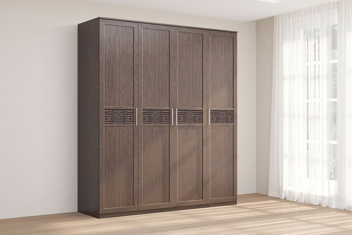 Шкаф 4-х створчатый Кэт 4 Кайман Темный/Венге, с полками, со штангой для вешалок