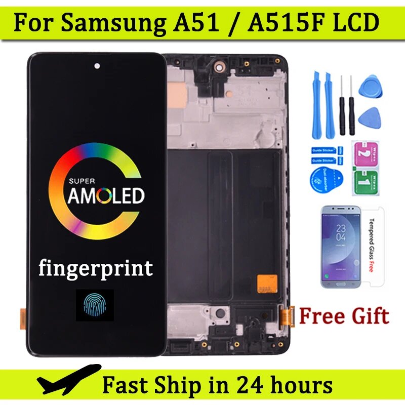 Super AMOLED дисплей для Samsung A51 LCD A515 A515F/DS A515FD A515, ЖК-дисплей, OLED with frame