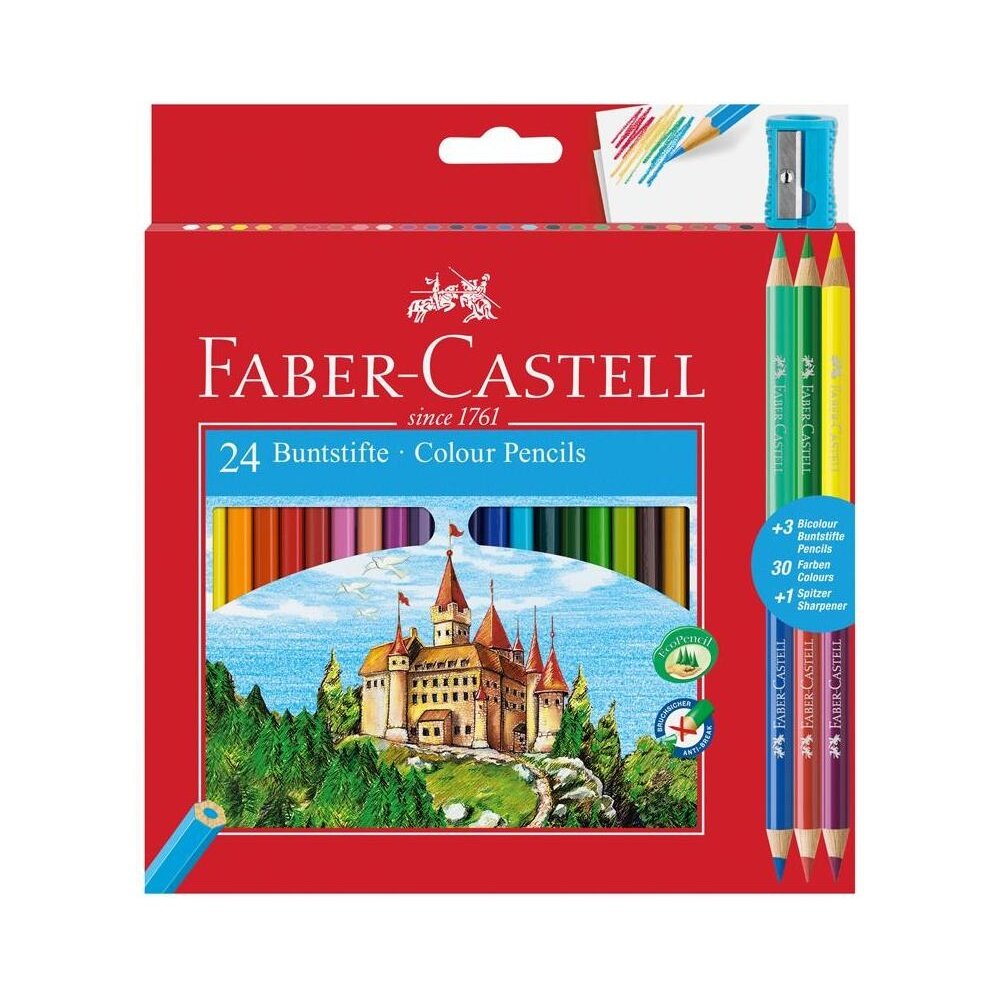 Faber-Castell 110324 Карандаши цветные faber-castell замок, 24 цв, шестигр, заточ.6 цв. точилка, картон, европодвес