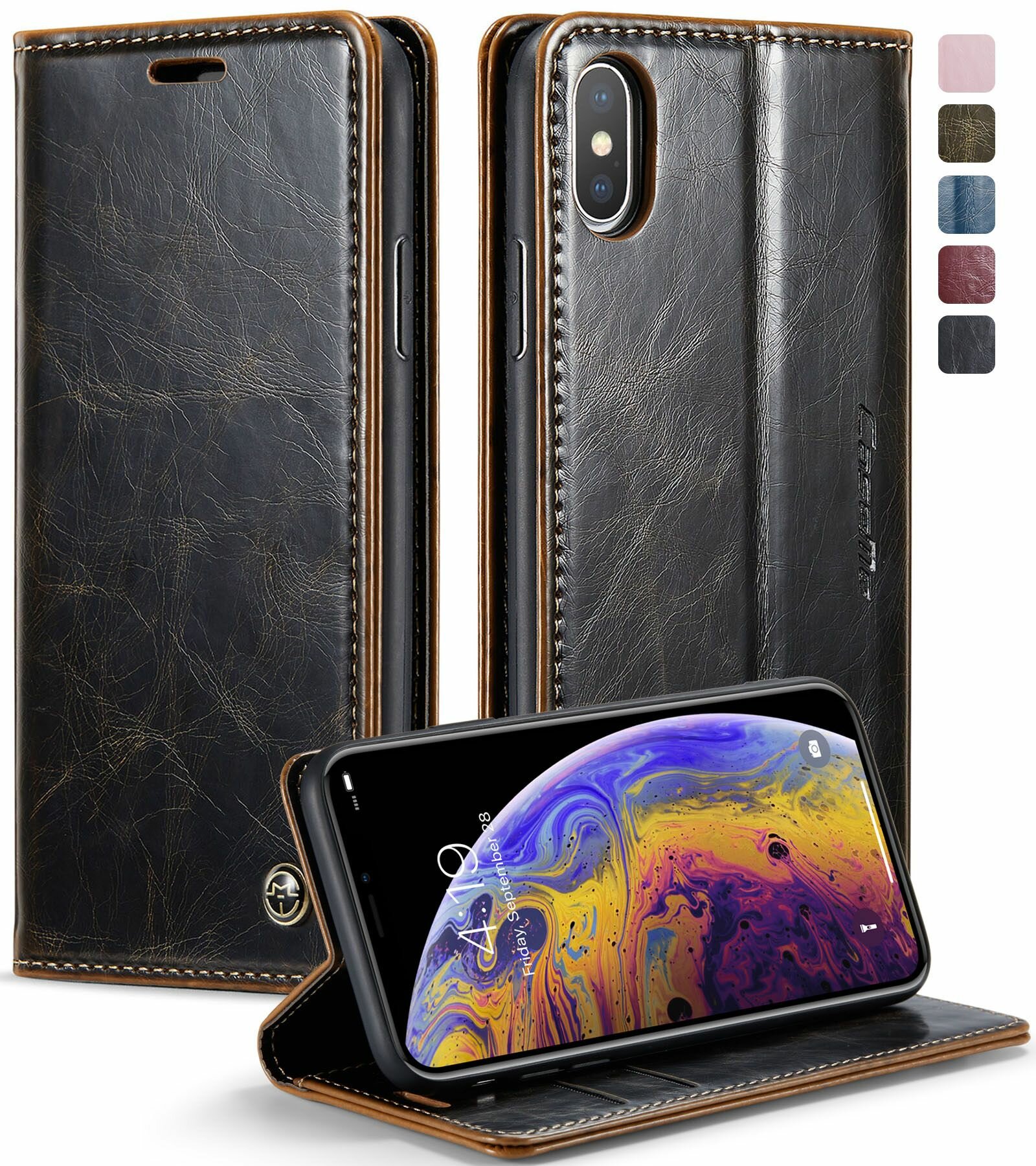 CaseMe Кожаный книжка чехол для Apple iPhone XS MAX/ Айфон XS MAX с визитницей из экокожи